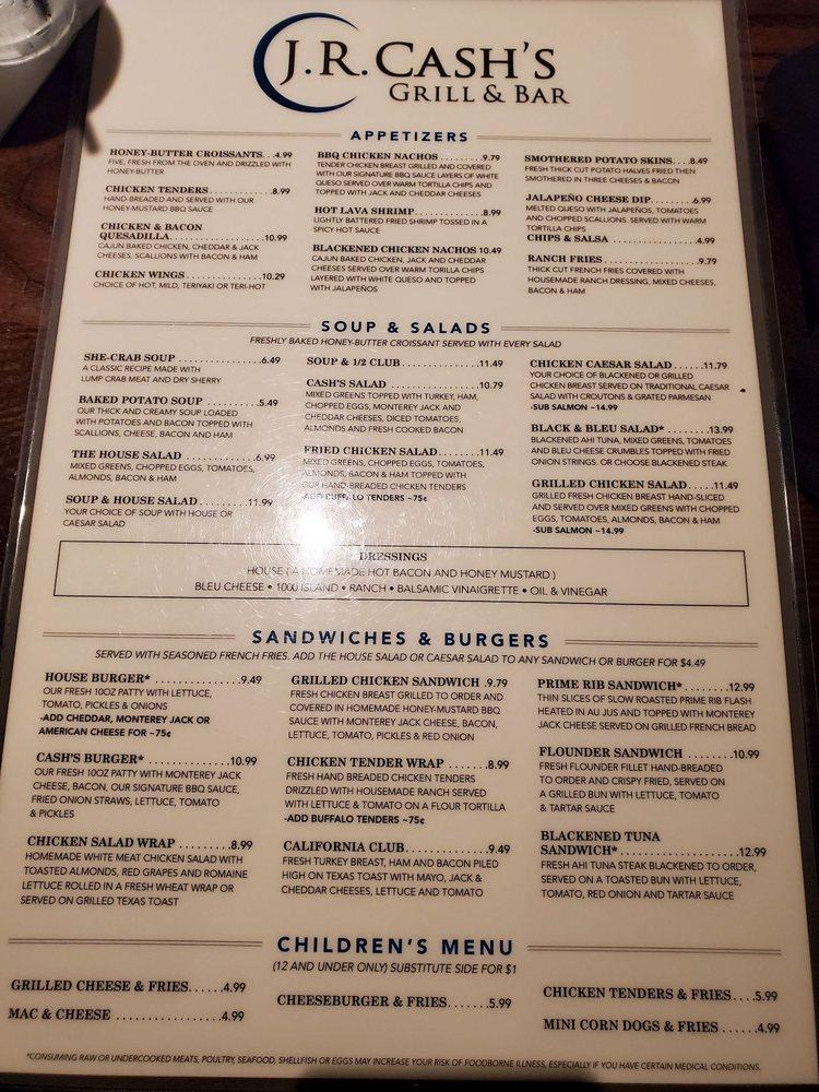 Menu at J.R. Cash's Grill and Bar, Chapin