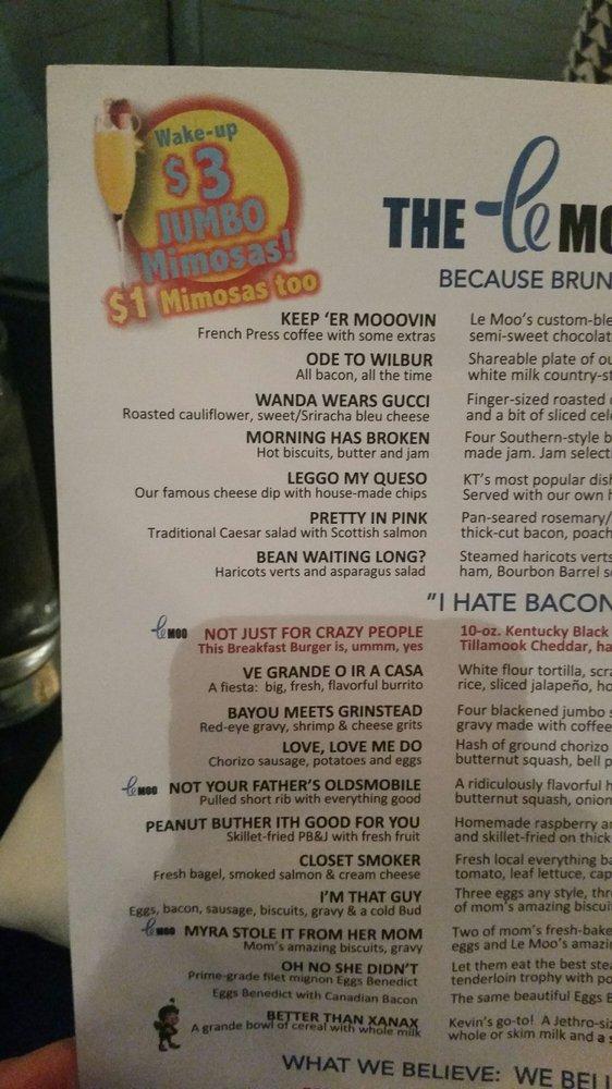 Menu at Le Moo steakhouse, Louisville