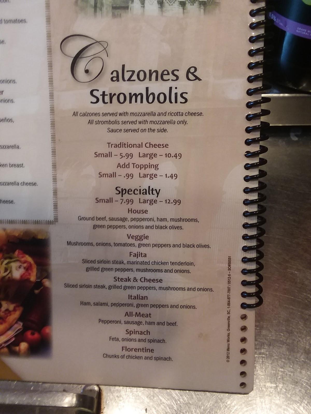 Menu at Little Italy Pizzeria, McCormick