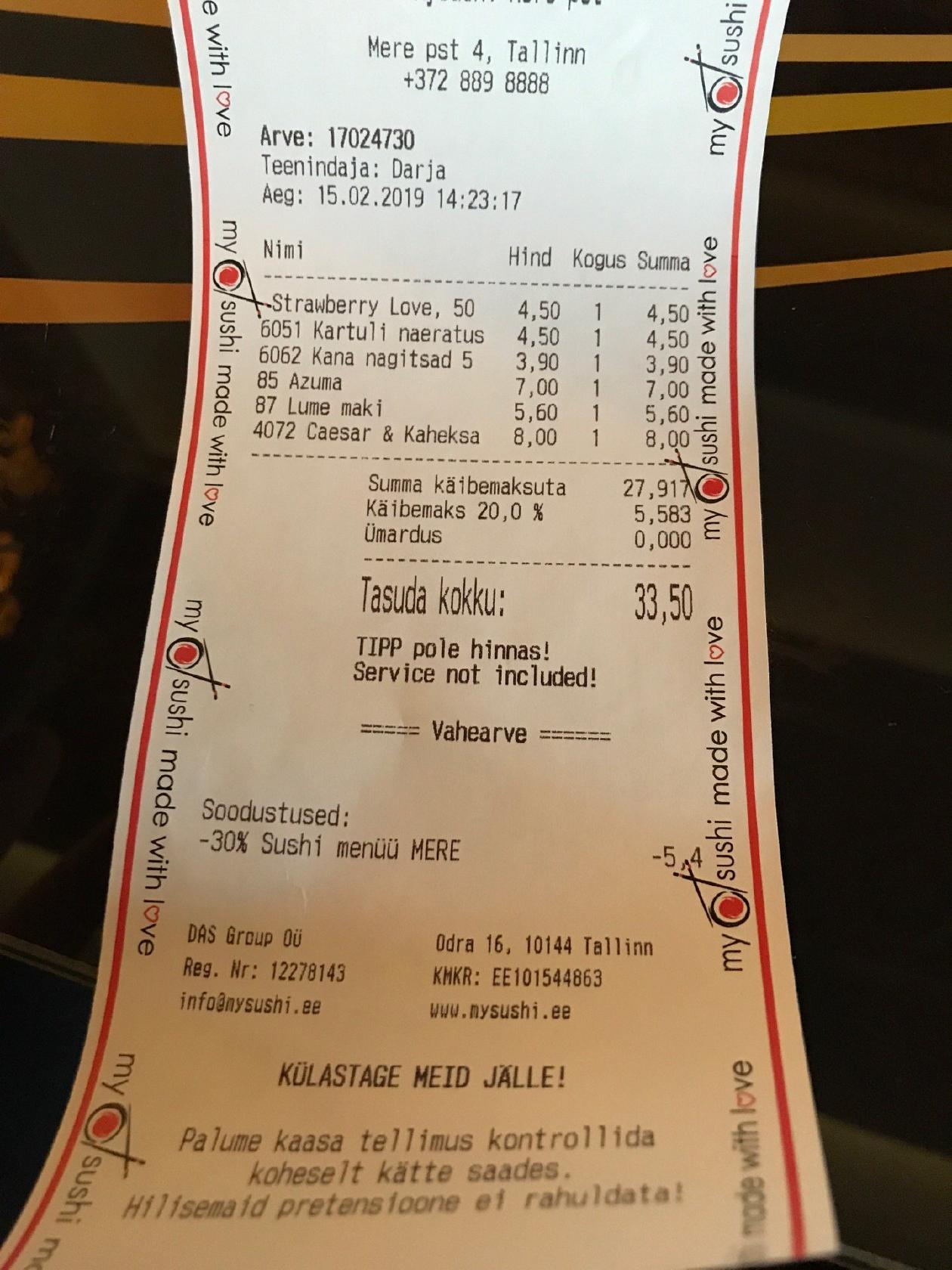Menu at Mere Resto restaurant, Tallinn, Mere pst 4