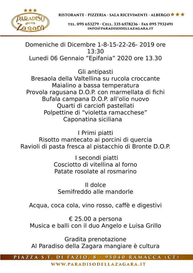 Carta del restaurante Paradiso della zagara, Ramacca