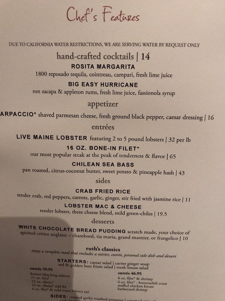 Menu at Ruth's Chris Steak House pub & bar, Irvine, Michelson Dr Suite A