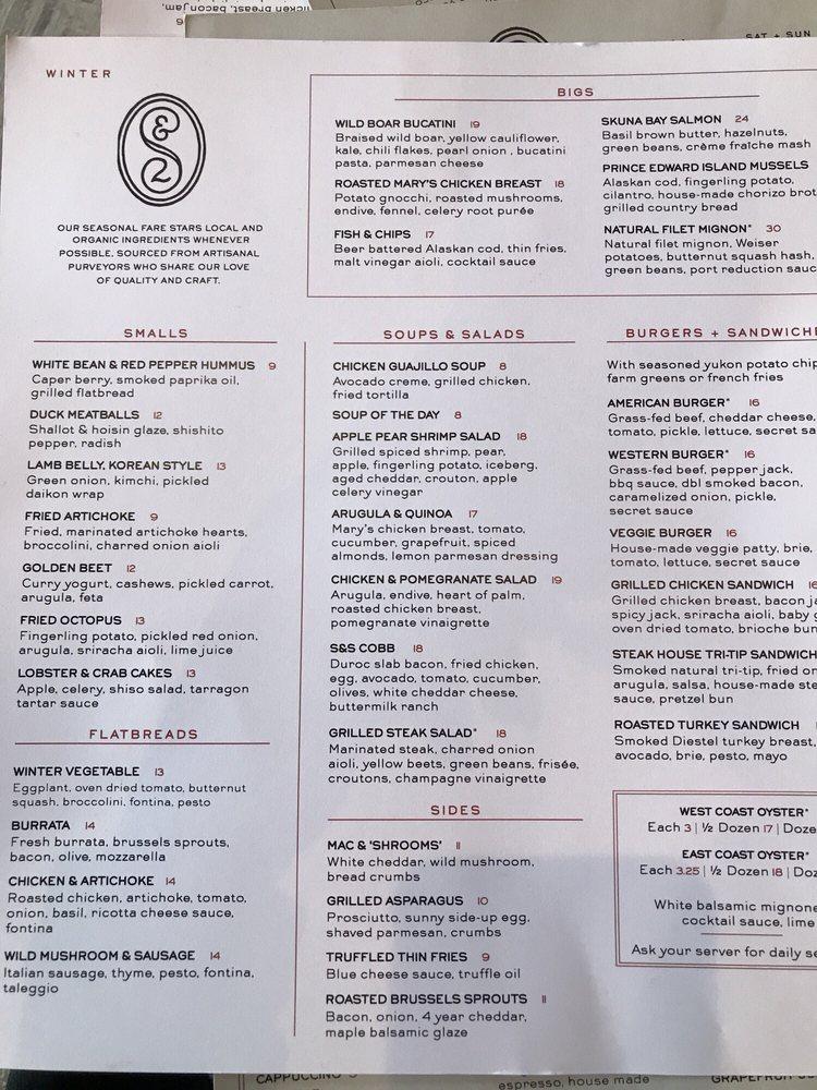 Menu at Saint & Second pub & bar, Long Beach