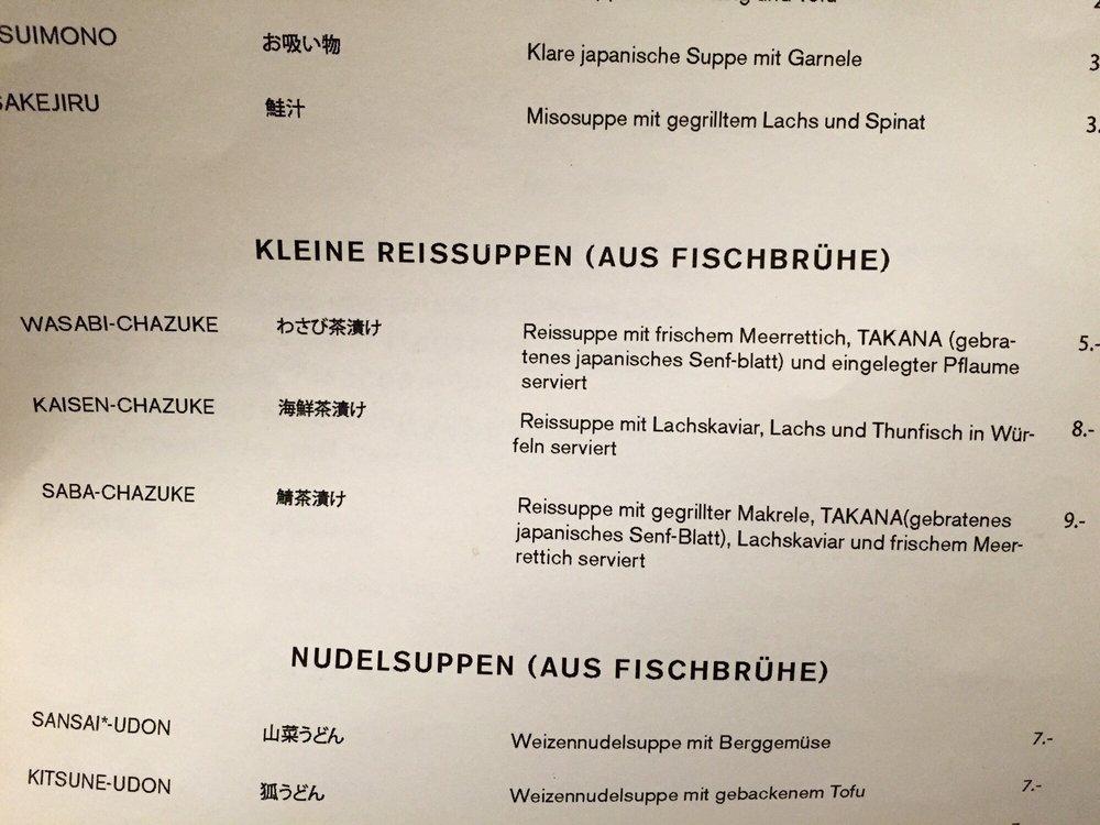 Menu at Sasaya restaurant, Berlin