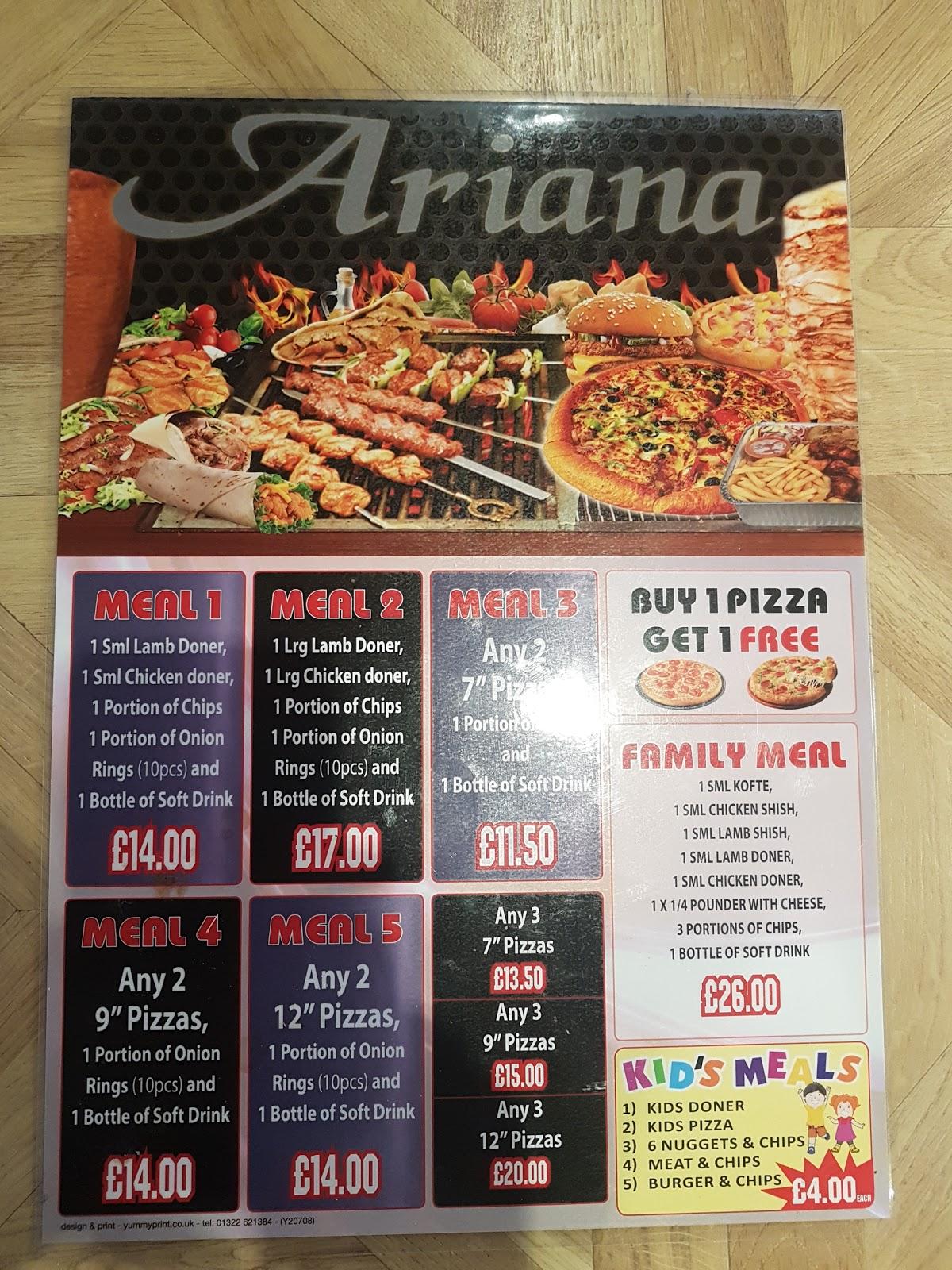 Menu at Ariana Restaurant, Chatham