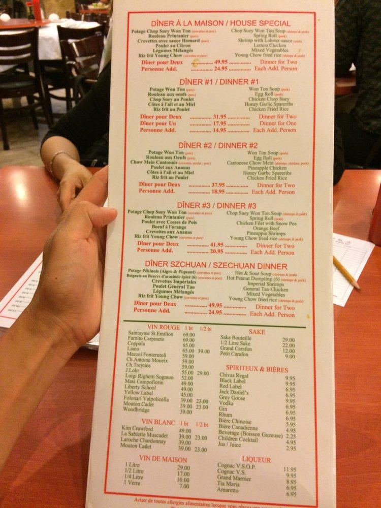 Menu at Beijing Restaurant, Montréal, 92 Rue De la Gauchetière O