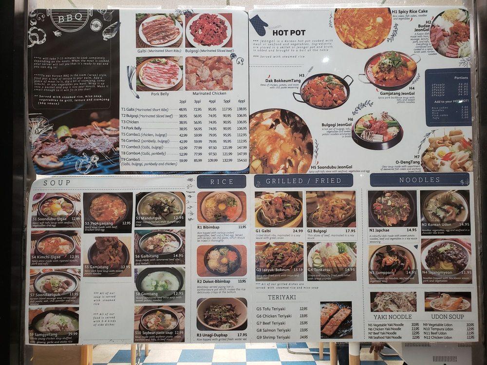 Menu at Bi-One Korean BBQ, Halifax, South Park St