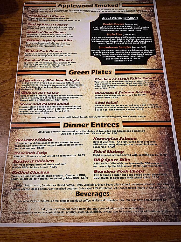Menu at Brewsters Smokehouse restaurant, Otsego