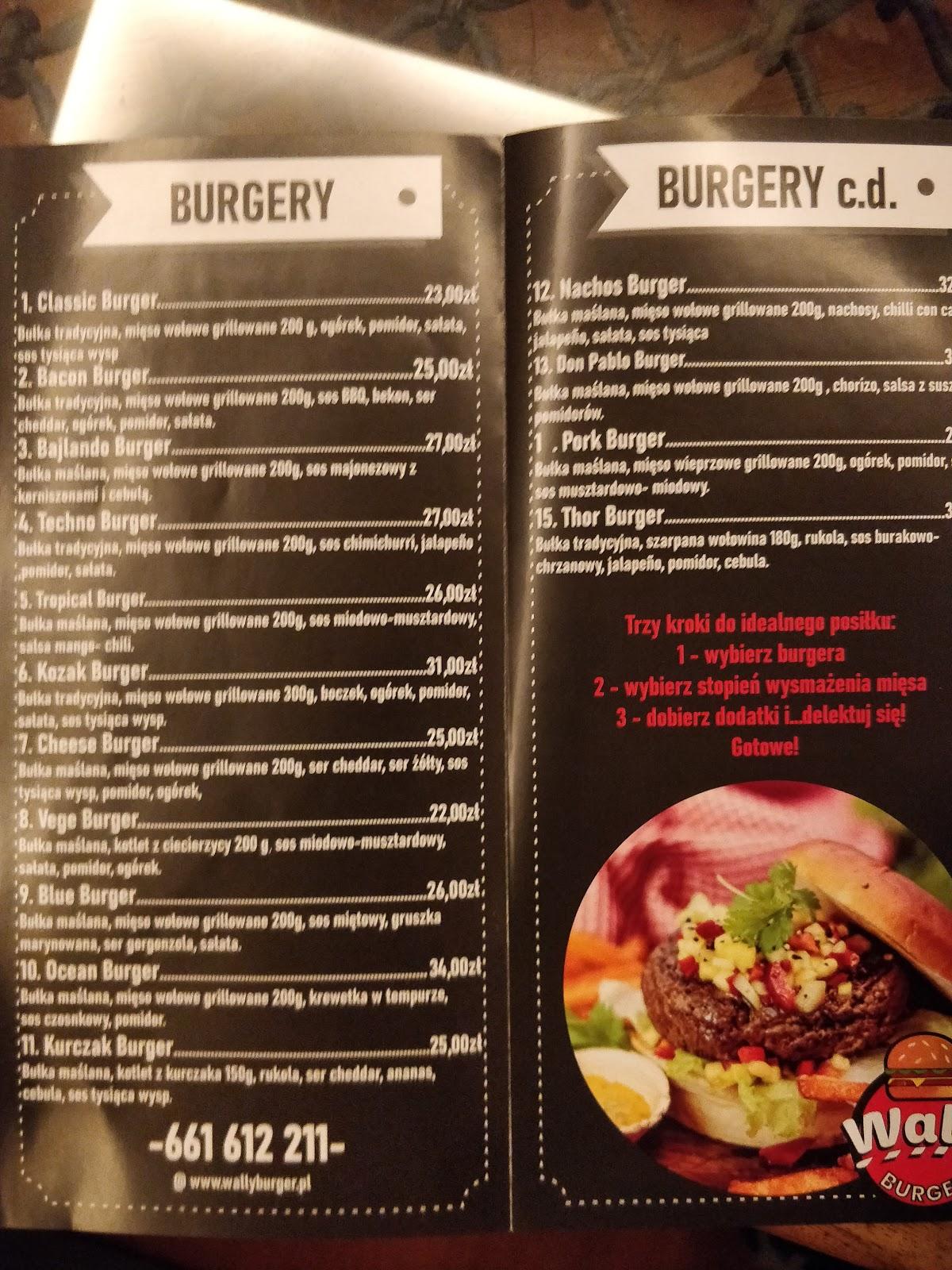 Menu at Burgery Warszawa - Wally Burger restaurant, Warsaw
