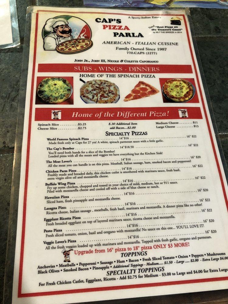 Menu at Cap's Pizza pizzeria, Vero Beach