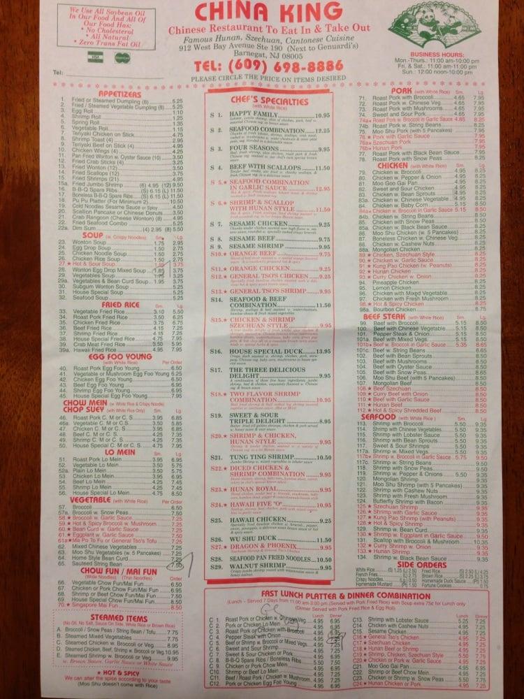 Menu at China King restaurant, Barnegat Township, 912 W Bay Ave #190