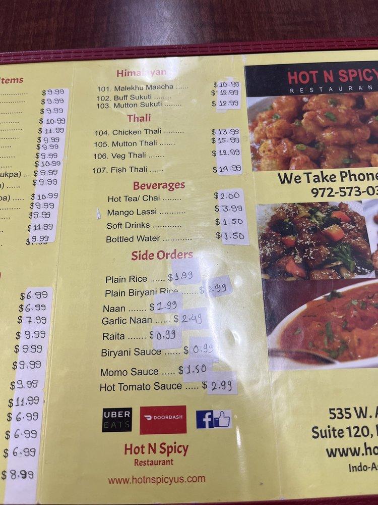 Menu at Hot & Spicy restaurant, Irving