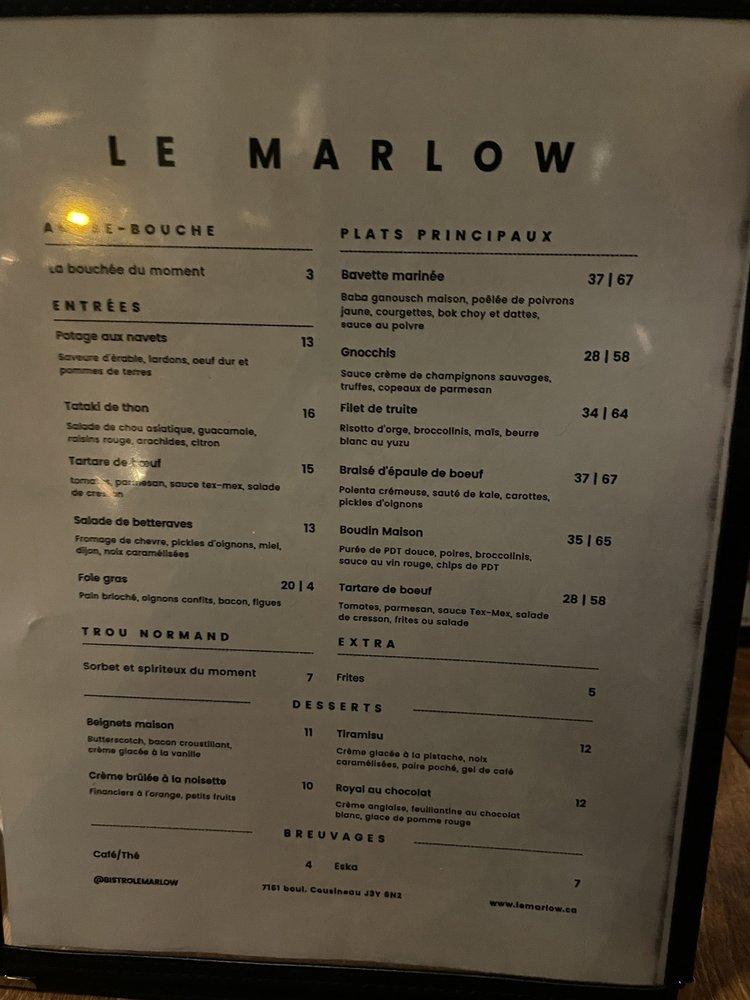 Menu at Le Marlow Restaurant Longueuil (Apportez votre vin), Montreal