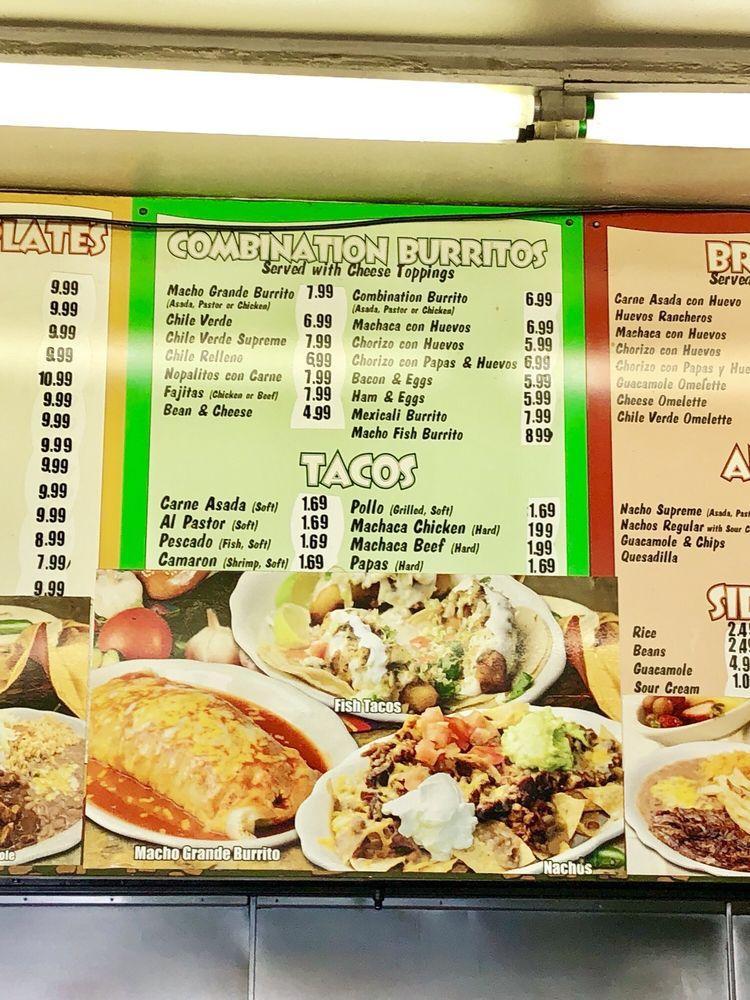 Menu at Macho Cafe Mexican Food, San Gabriel