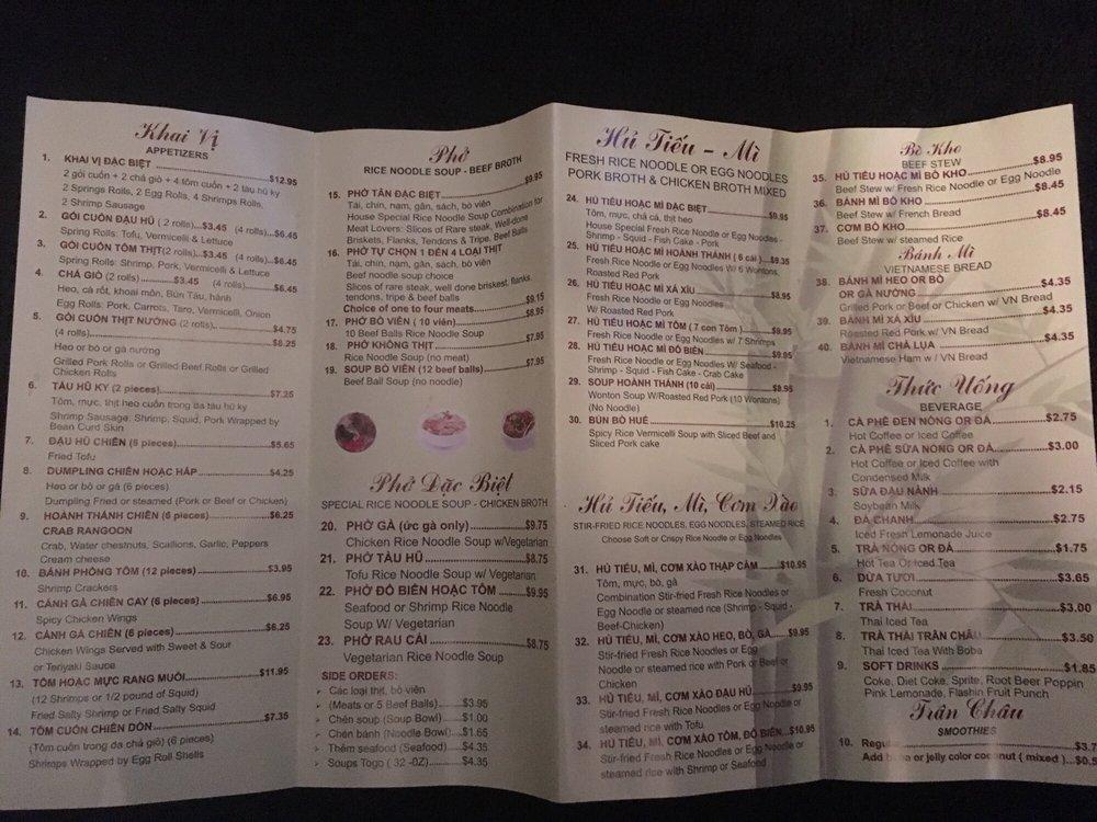 Menu at Pho Tan restaurant, Lakeland, S Combee Rd