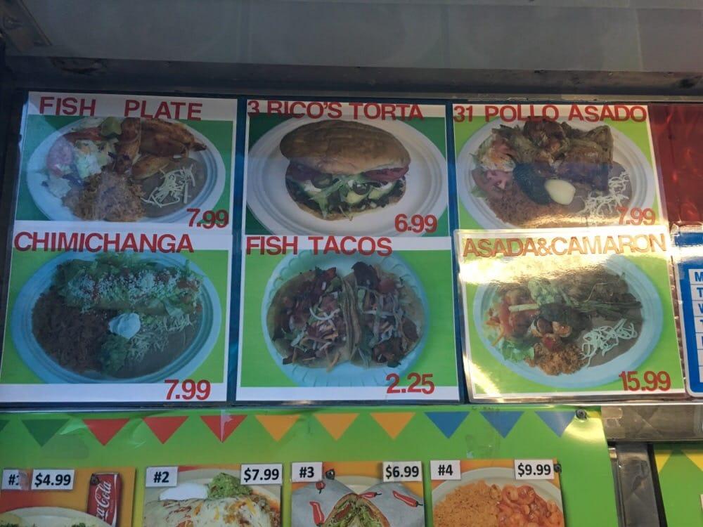 Menu at Ricos Tacos restaurant, Tacoma, Center St