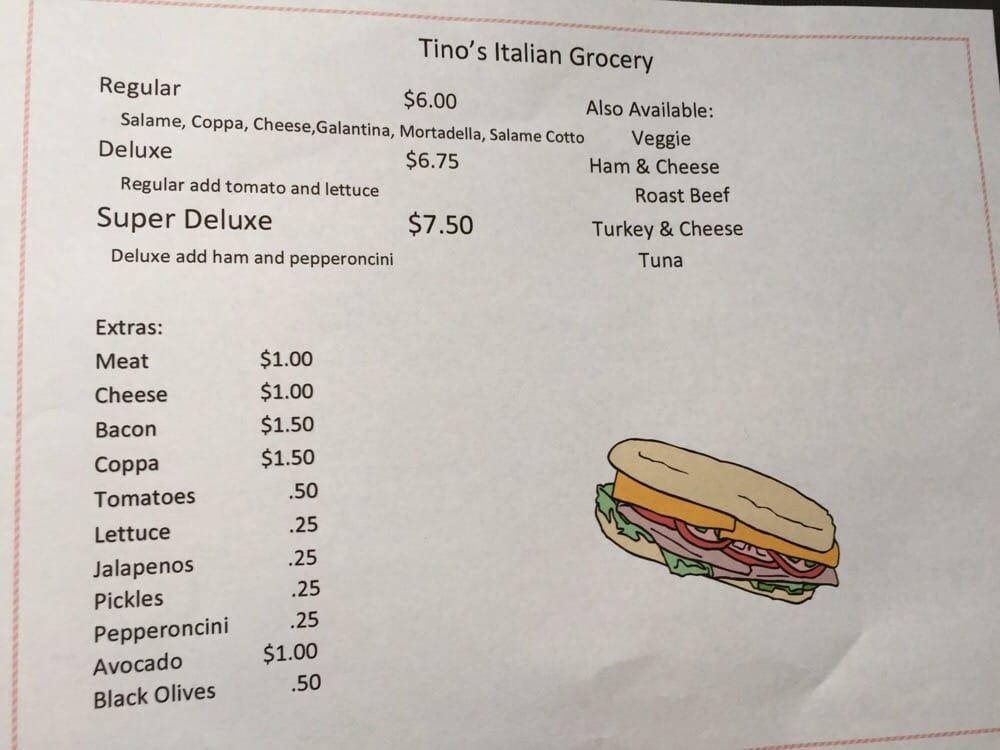 Menu at Tino's Italian Grocery restaurant, Santa Barbara