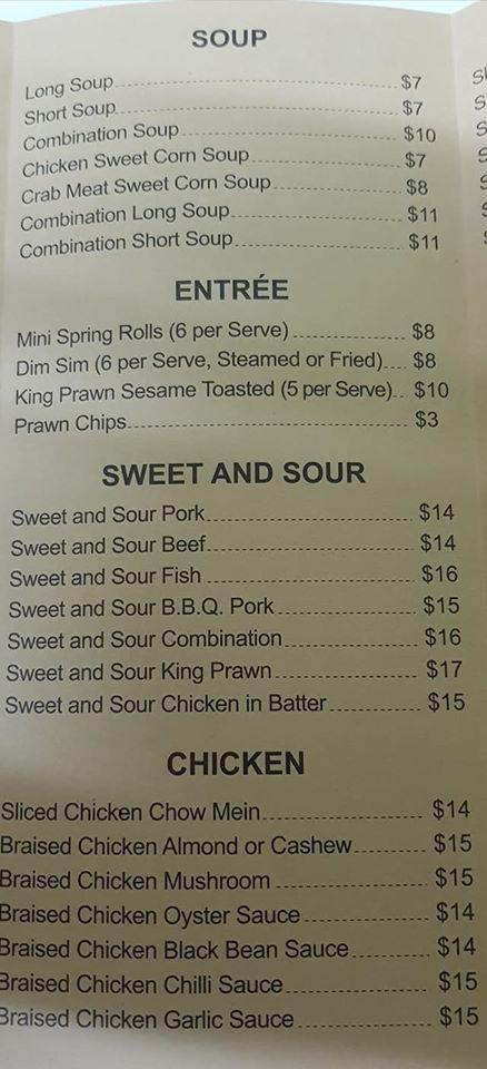 Menu at Albert Sun Chinese fast food, Kingaroy