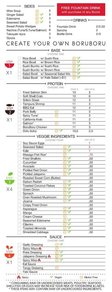 Menu at Boru Boru - Sushi Burrito + Ramen + Bowl restaurant, Tallahassee