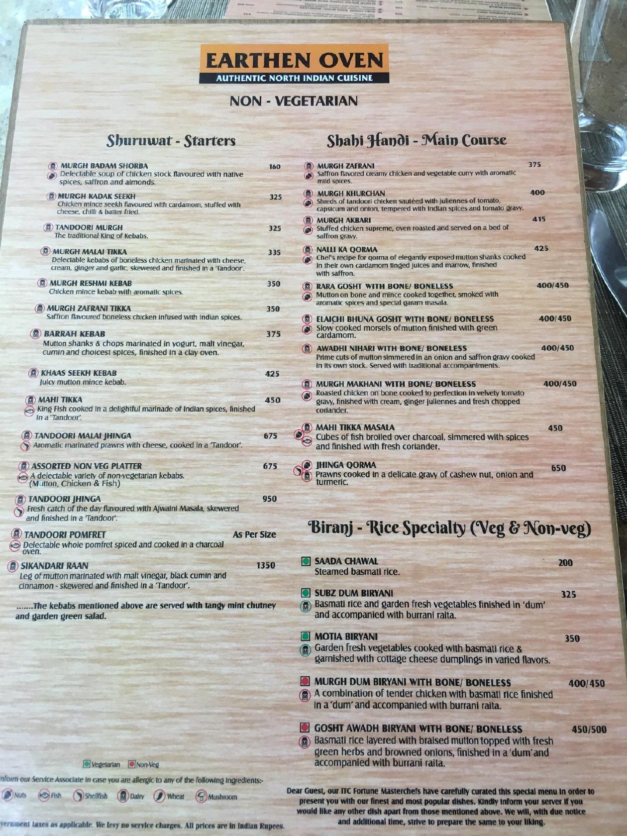Menu at Earthen Oven - Authentic Indian Cuisine Restaurant, Candolim