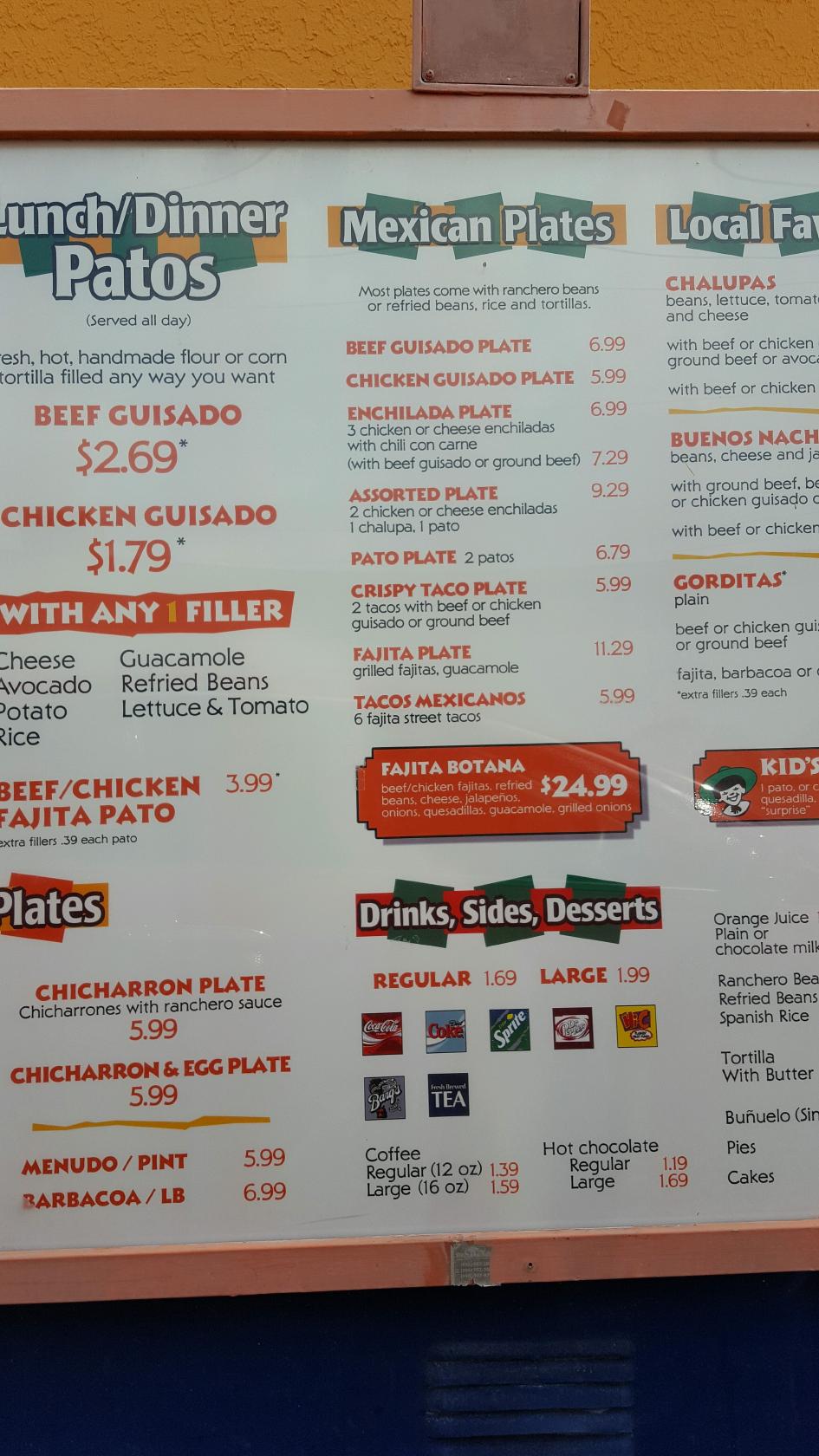Menu at El Pato Mexican Food restaurant, Pharr, 707 W U.S. Hwy 83