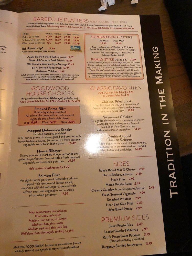 Menu at Goodwood Barbecue Company, Meridian