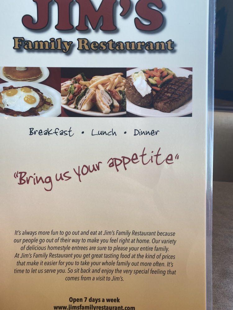 Menu at Jim's restaurant, Sandy