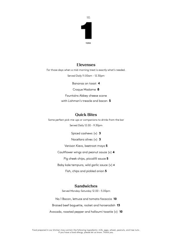 Menu at No.1 by GuestHouse, York restaurant, York