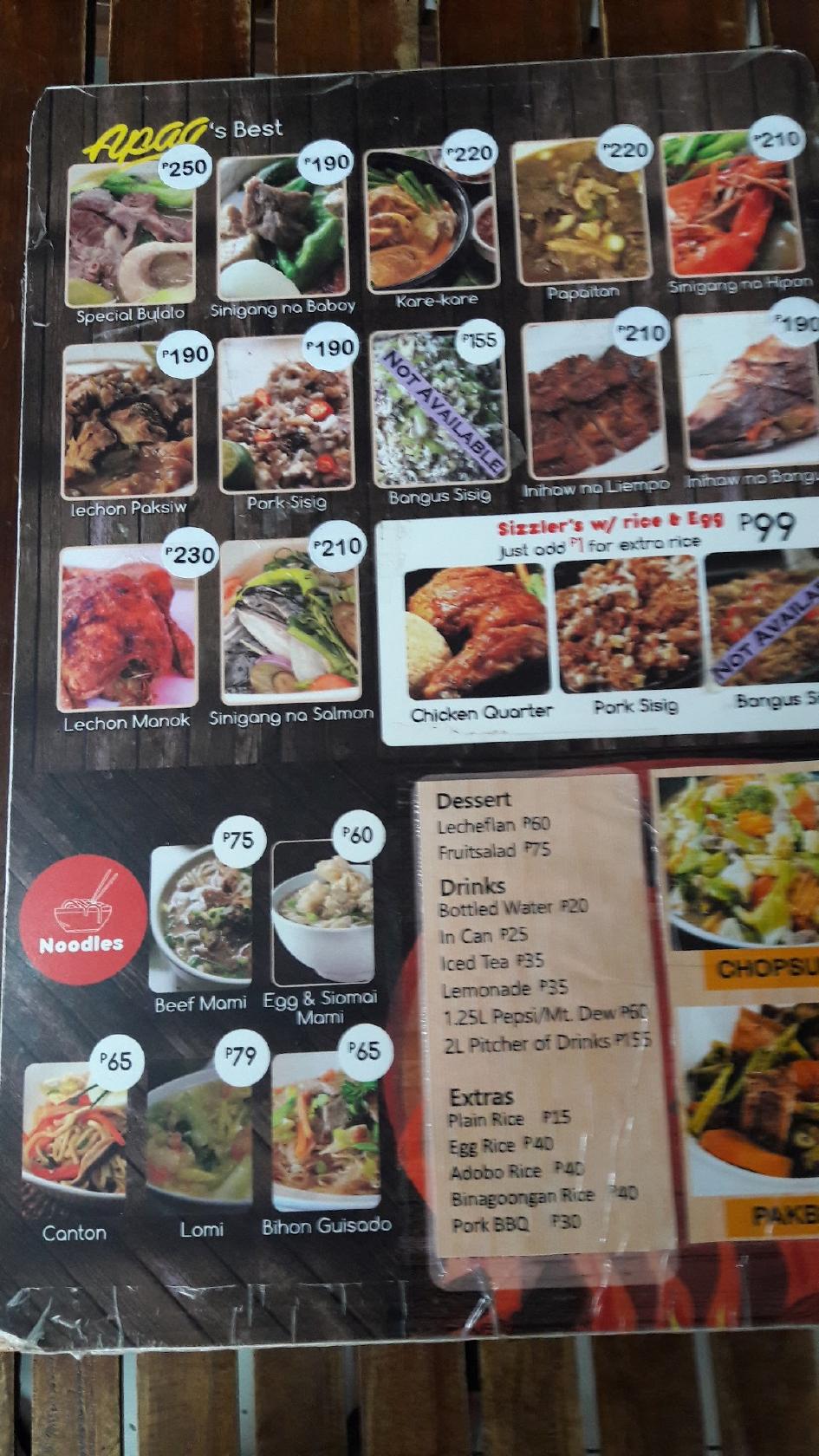 Menu at Apag restaurant, Tarlac City, Brgy