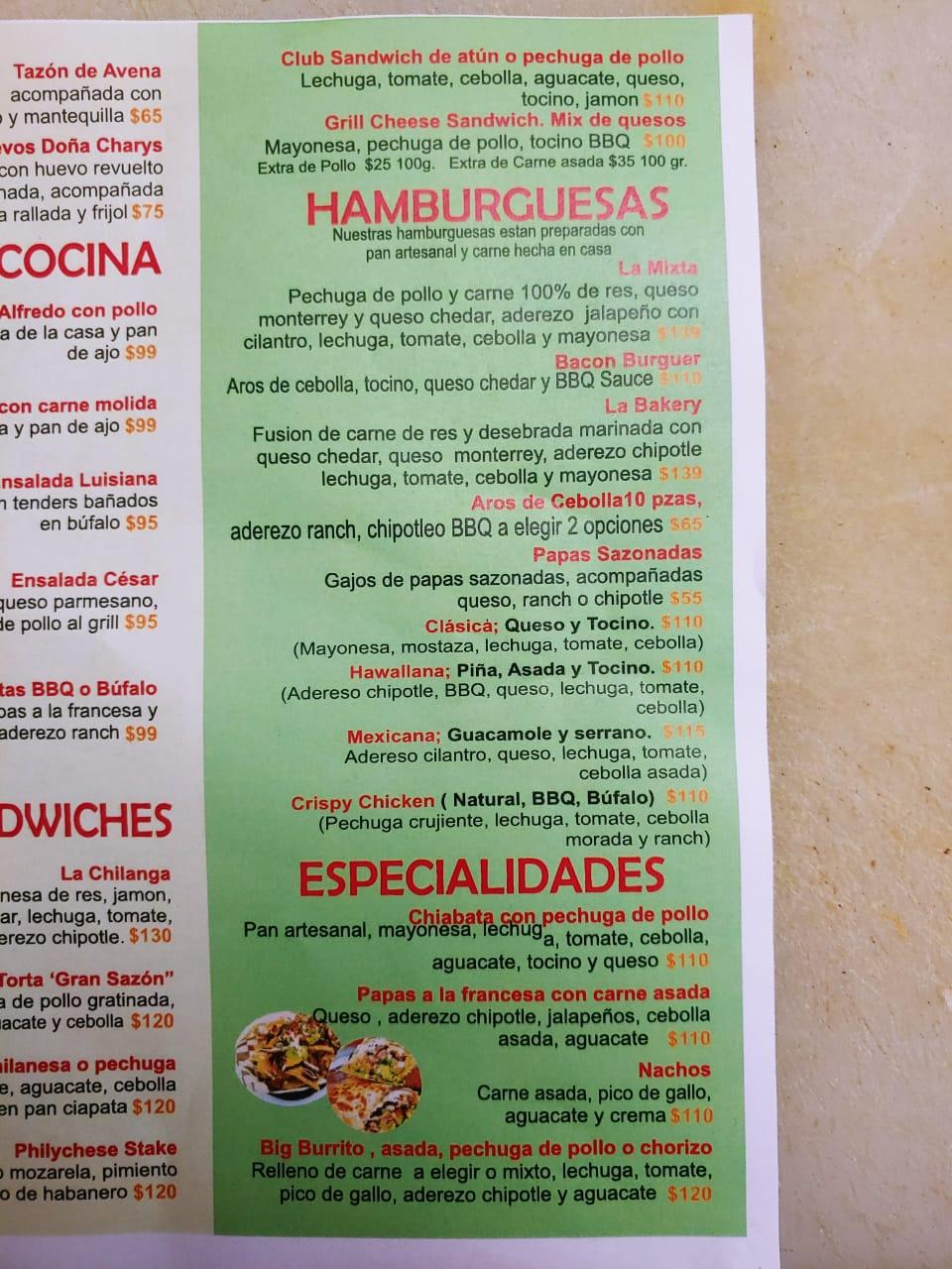 Carta del restaurante El Gran Sazón, Tijuana