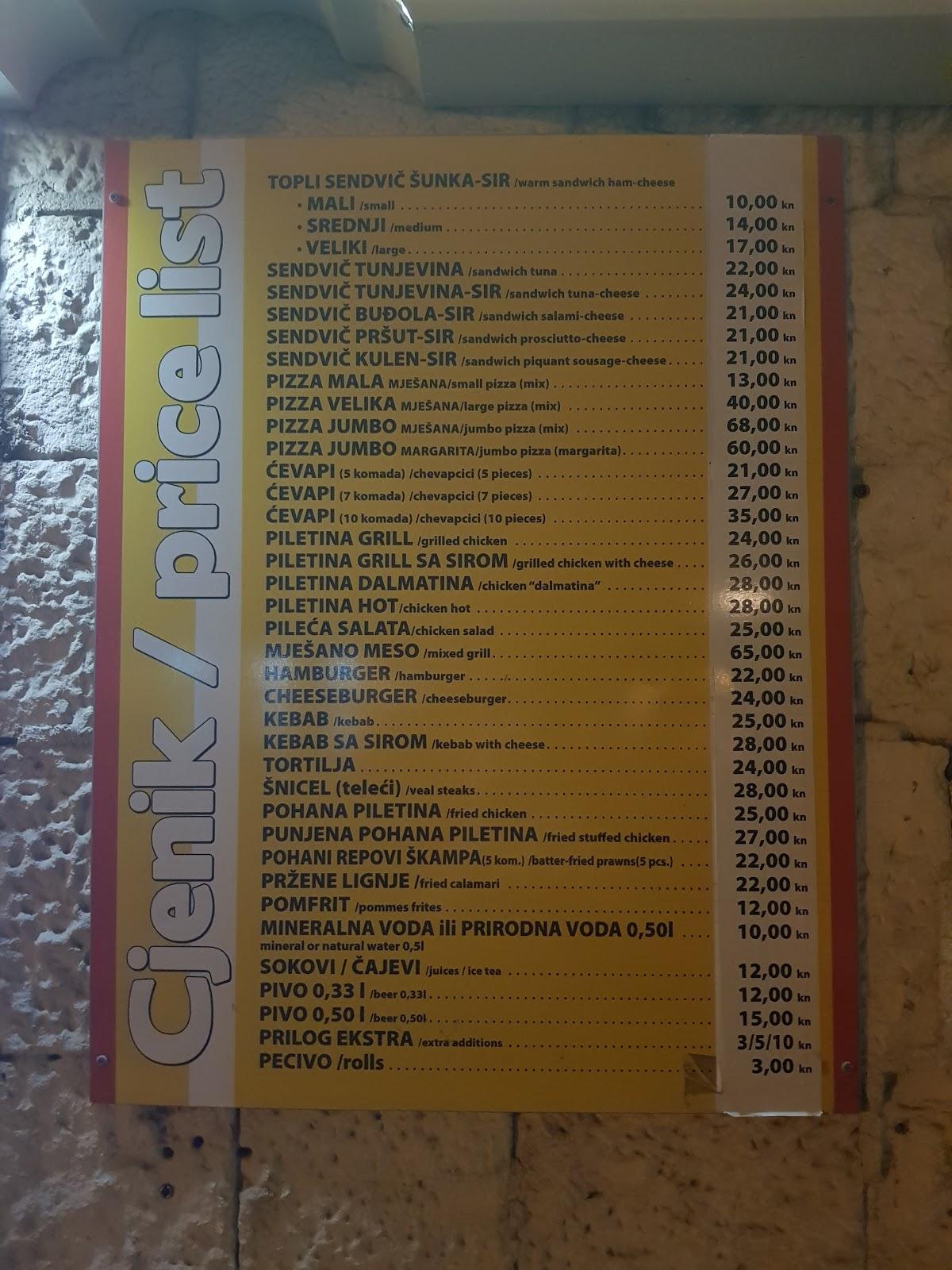 Menu at Fast food Gricko, Trogir