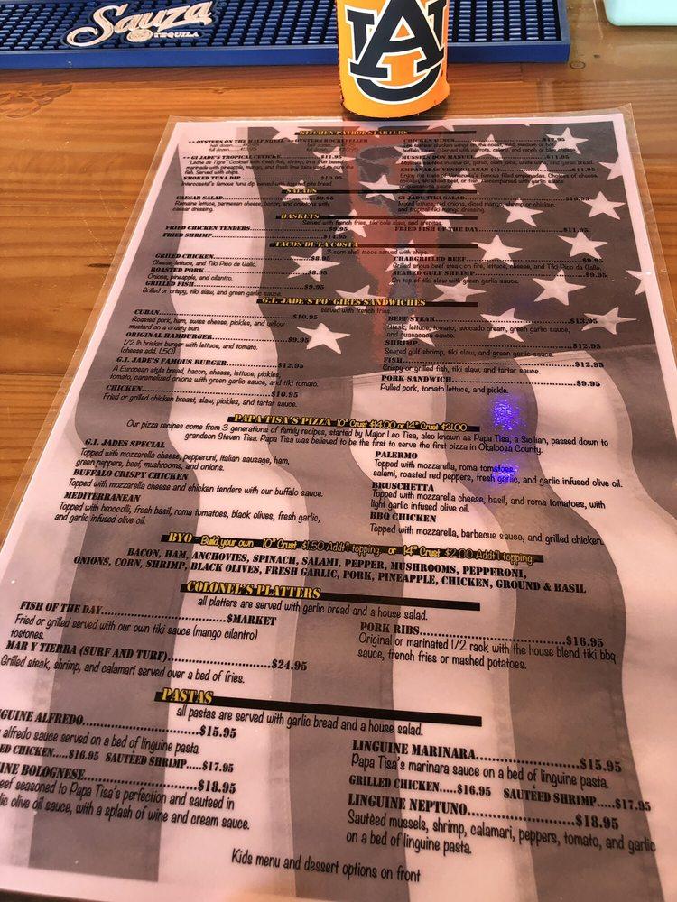 Menu at G.I. Jade Tiki Bar & Bistro, Fort Walton Beach