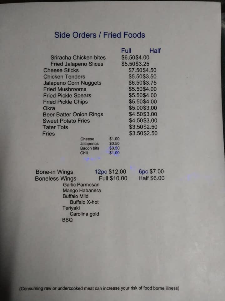 Menu at Last Stop Pub and Grub, Wellington