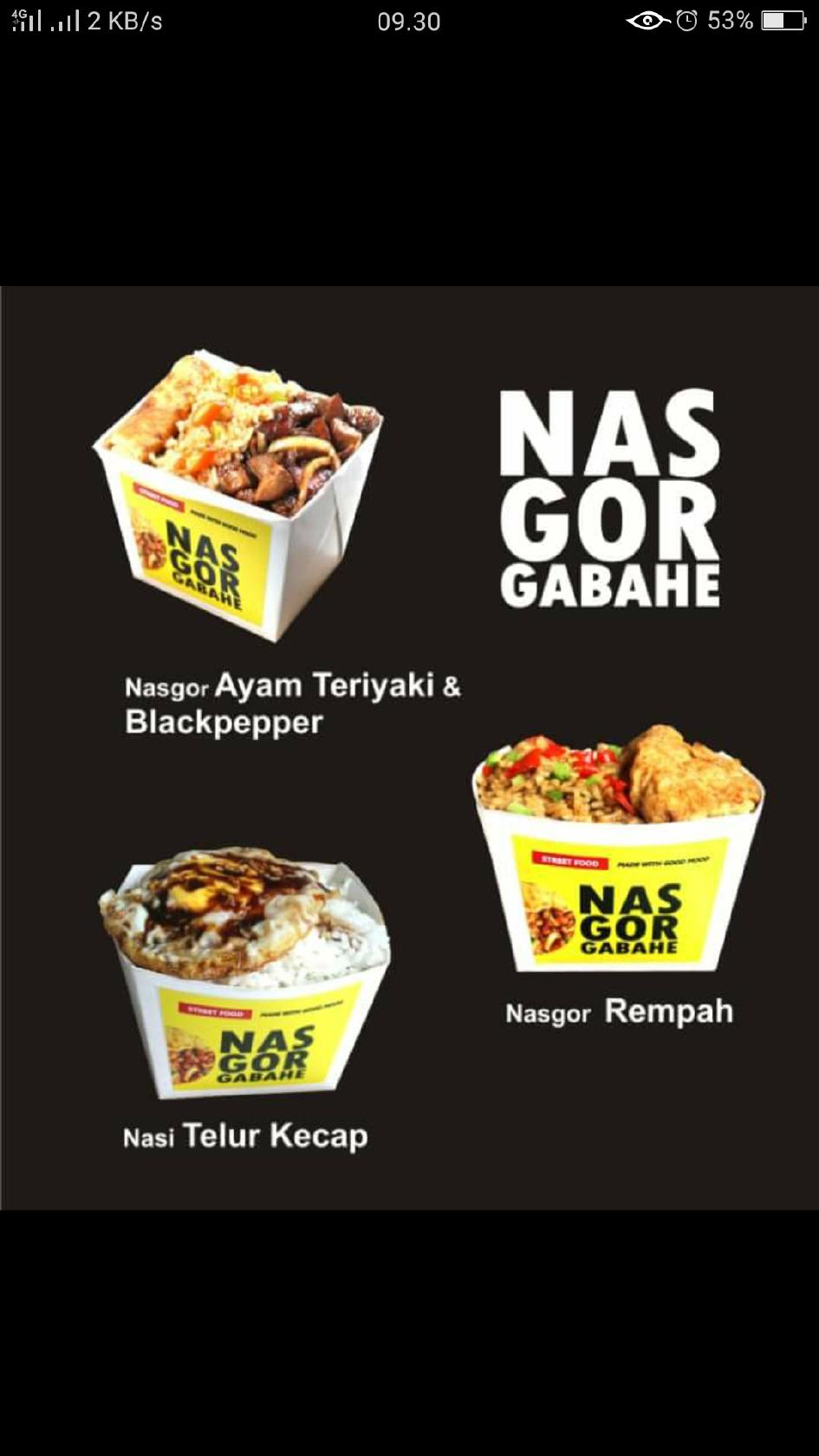 Menu at Nasgor Gabahe Pontianak restaurant, Raya River