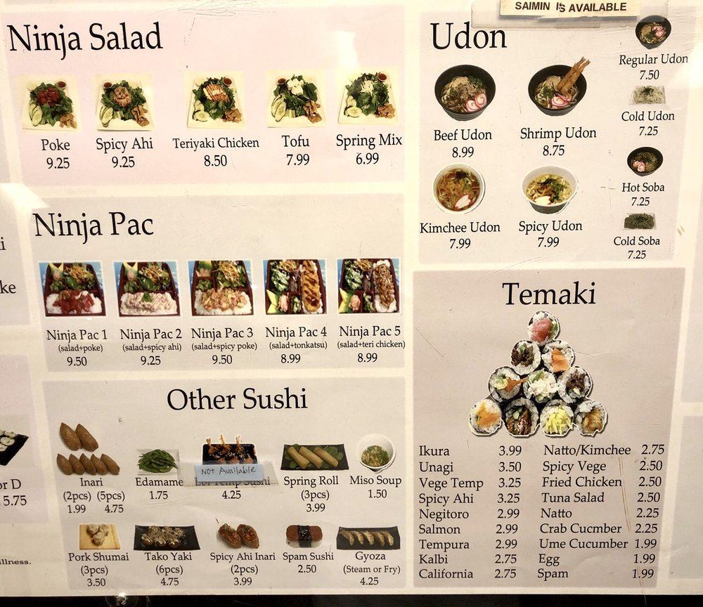 Menu at Ninja Sushi restaurant, Kaneohe, 46-056 Kamehameha Hwy #231