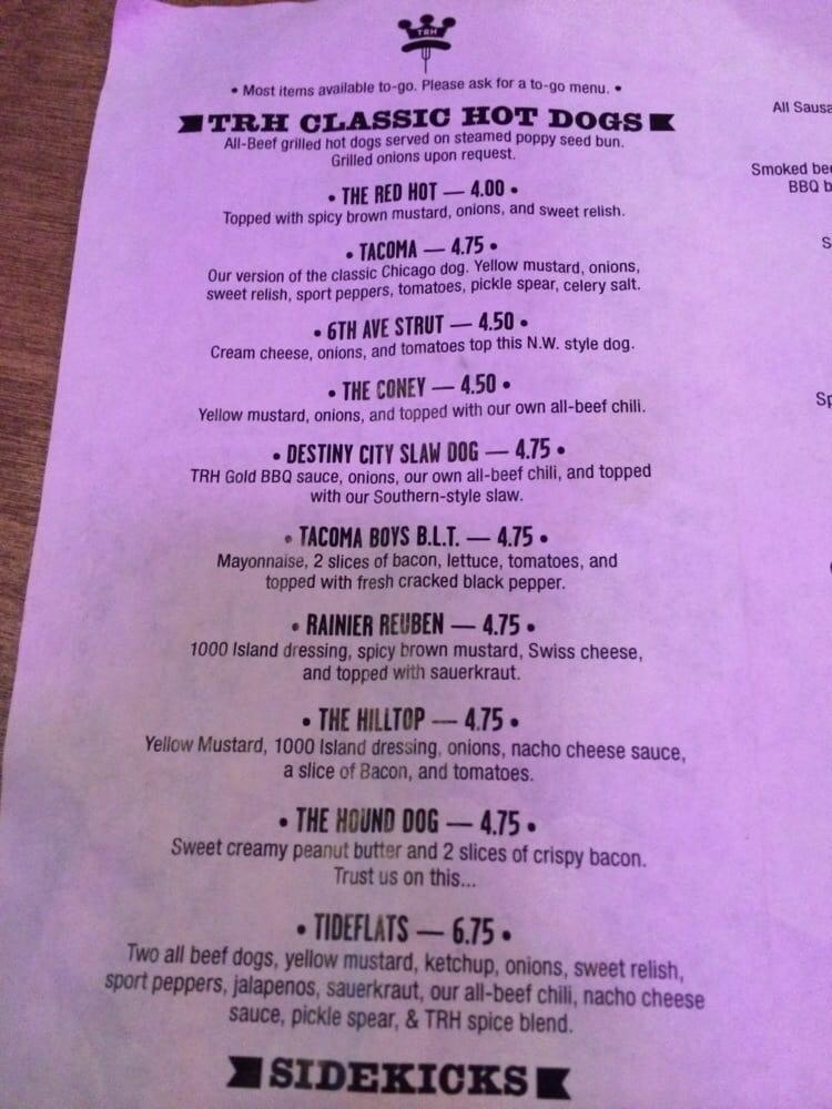 Menu at The Red Hot pub & bar, Tacoma, 6th Ave