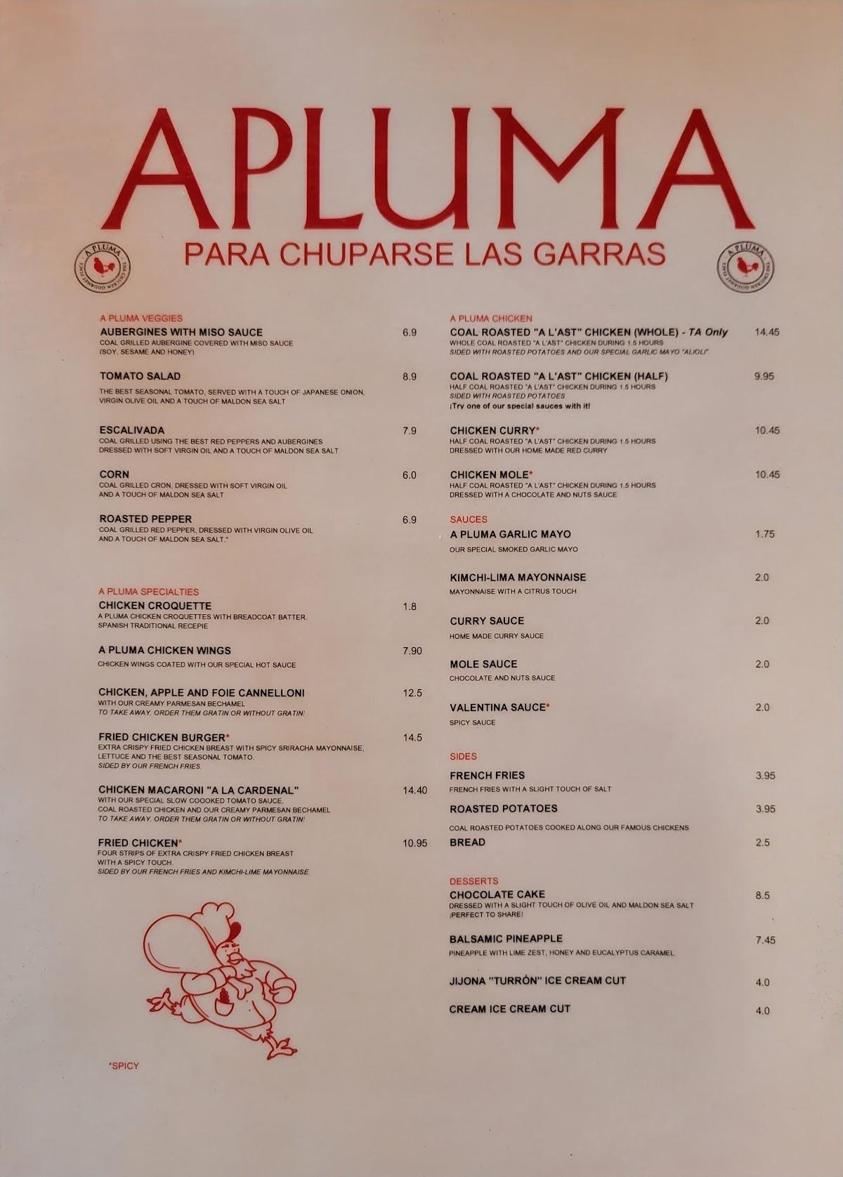 Menu at Restaurant A pluma, Barcelona, Carrer del Rec Comtal