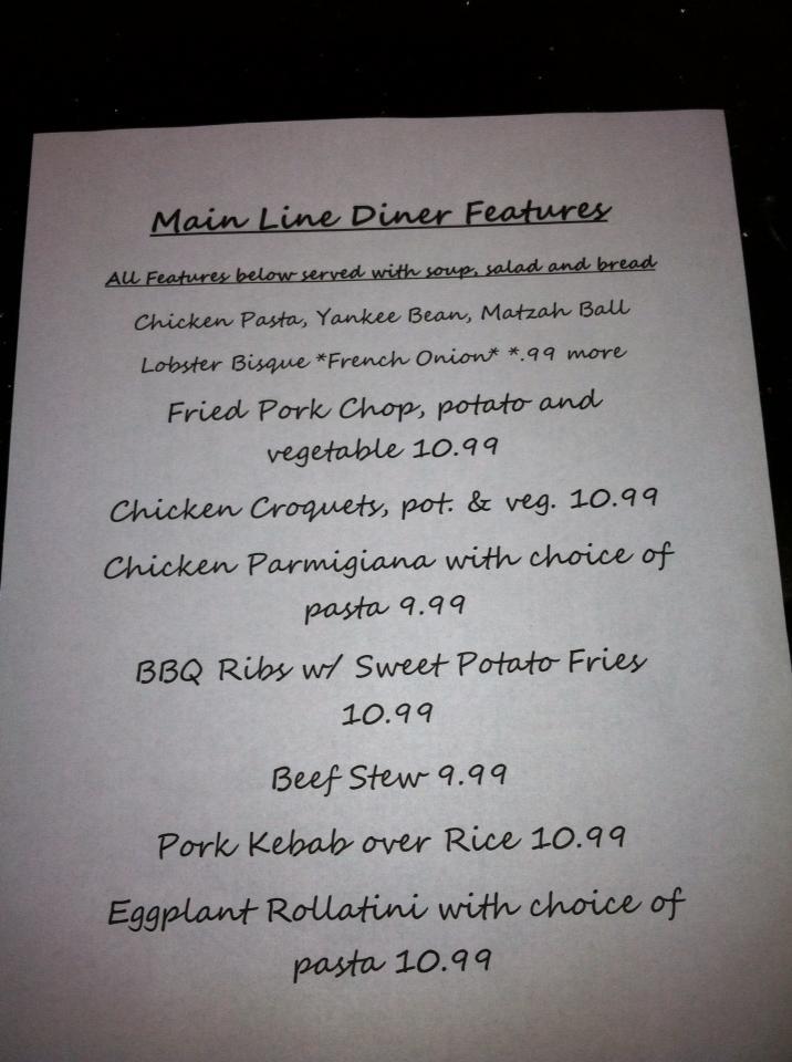 Menu at The Main Line Diner & Pizza Company pizzeria, Maybrook