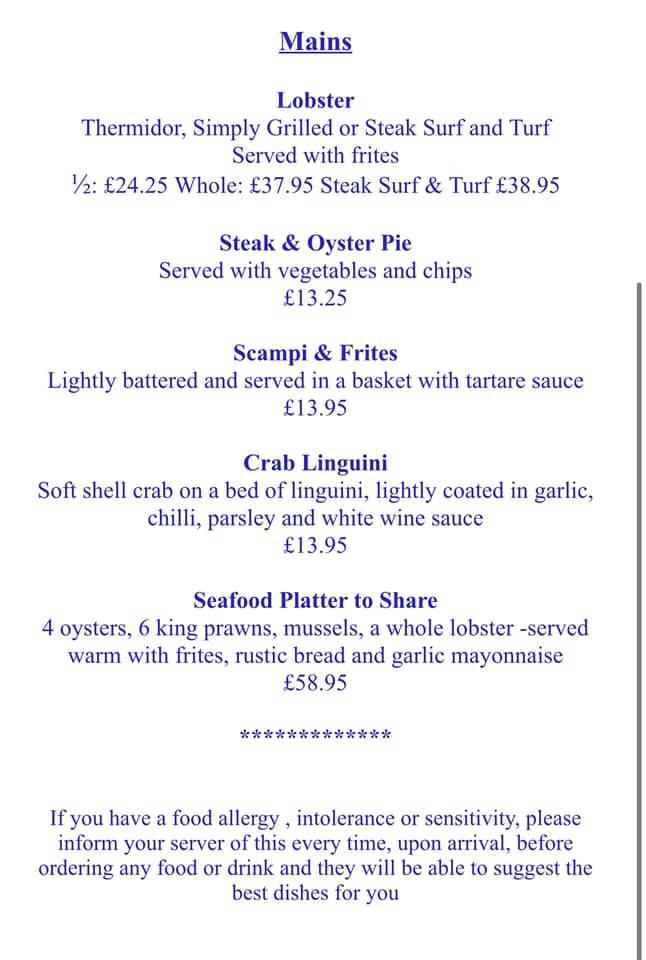 Menu at The Old White Horse Brasserie restaurant, Bingley