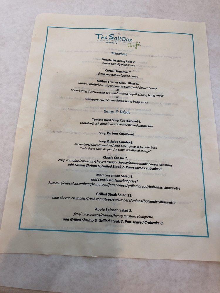 Menu at The SaltBox Cafe, Kill Devil Hills