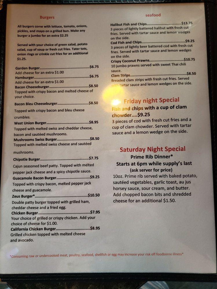 Menu at West Union Sports Pub, Portland, NW 185th Ave