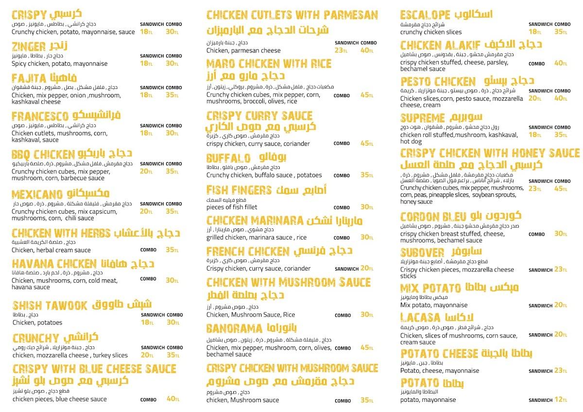 Menu at Yummy Tummy, Istanbul
