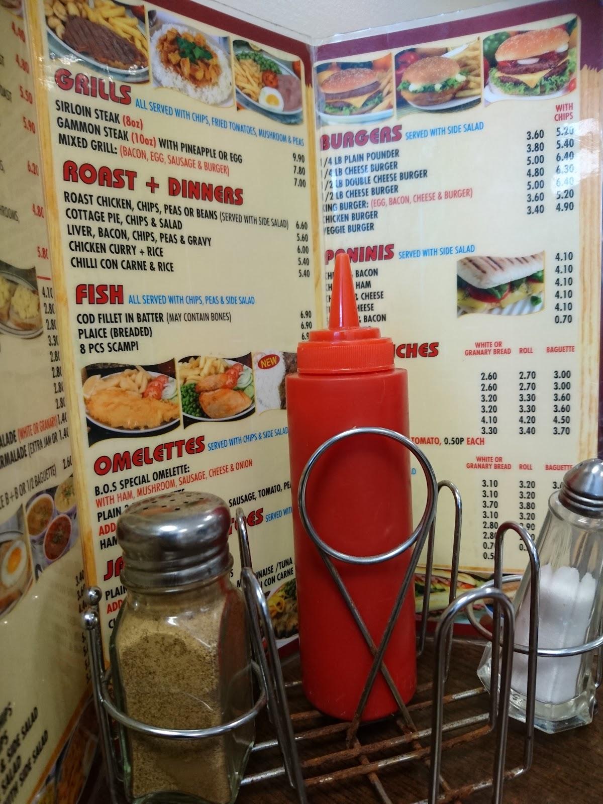 Menu at BOS Cafe, Burnham-on-Sea