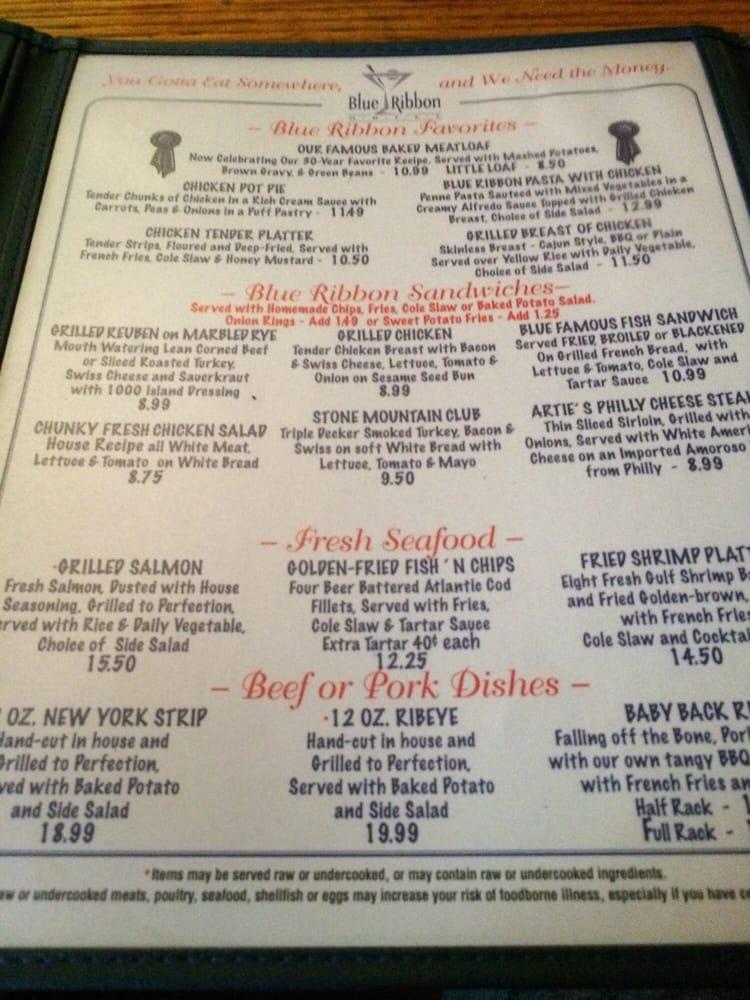 Menu at Blue Ribbon Grill pub & bar, Tucker
