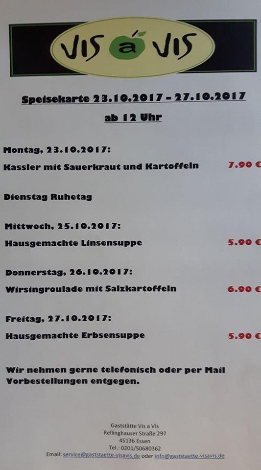 Speisekarte von Gaststätte Vis-à-Vis pub & Bar, Essen