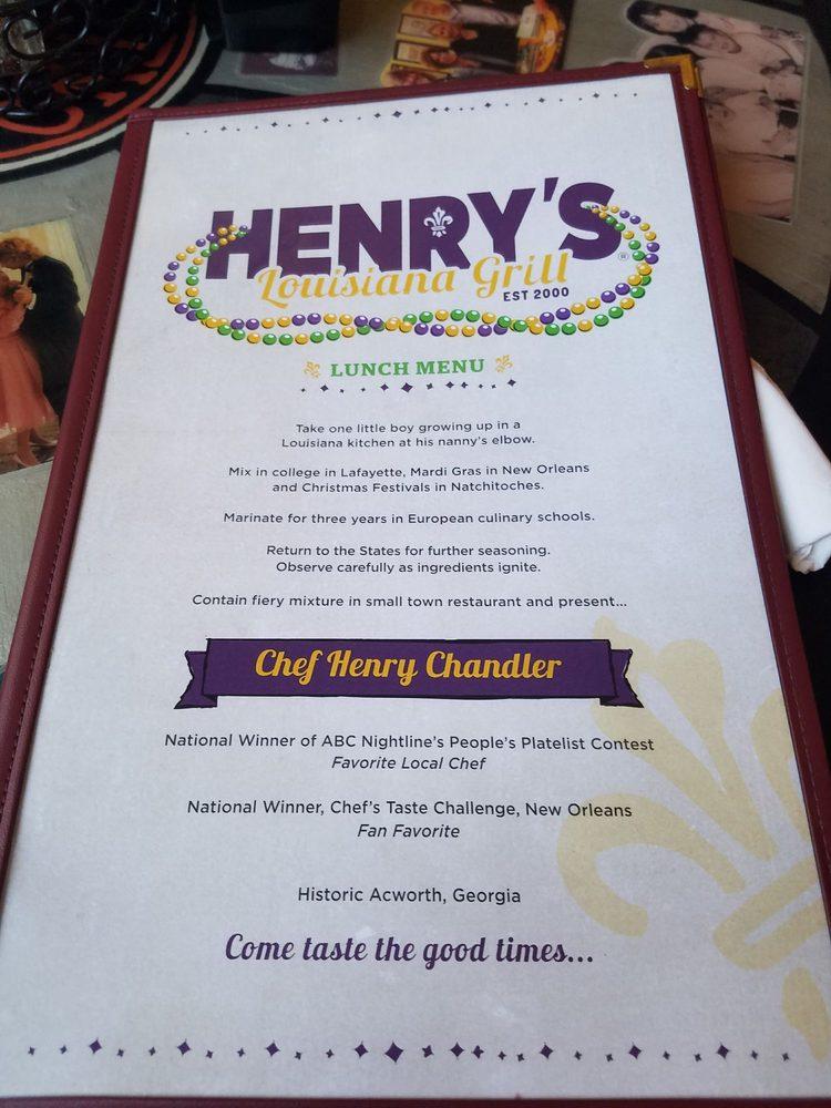 Menu at Henry's Louisiana Grill restaurant, Acworth