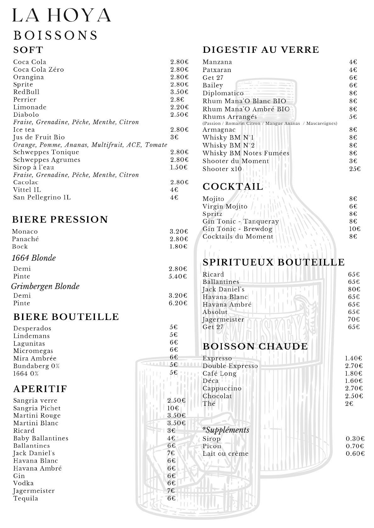 Menu at LA HOYA - Restaurant - Bar - Tapas, Labenne