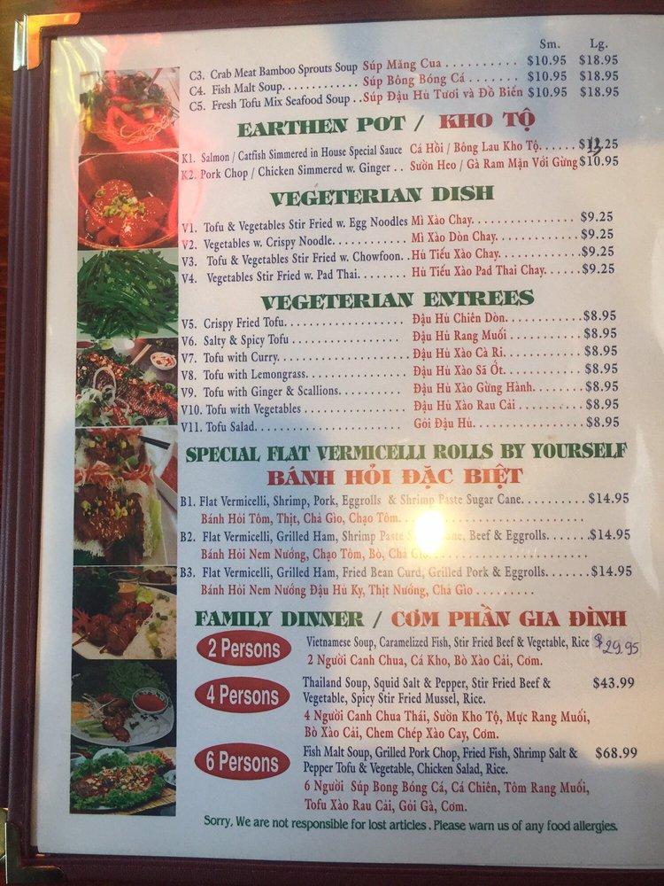 Menu at Như Lan Restaurant, Boston, Dorchester Ave