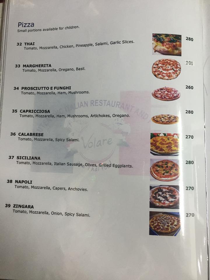 Menu at Volare italian restaurant, Nong Kae