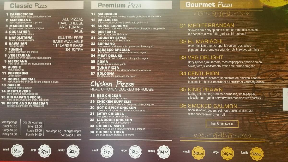 Menu at Big Papa's Pizza pizzeria, Croydon